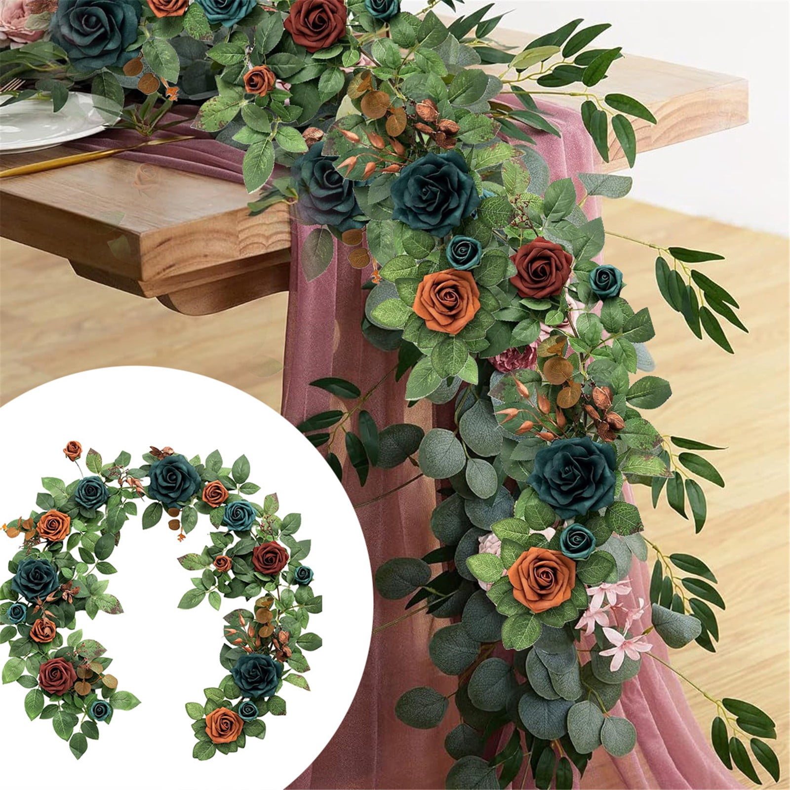 5.9Ft Artificial Flower Garland Rust Rose Leaves Floral Garland Ivory ...