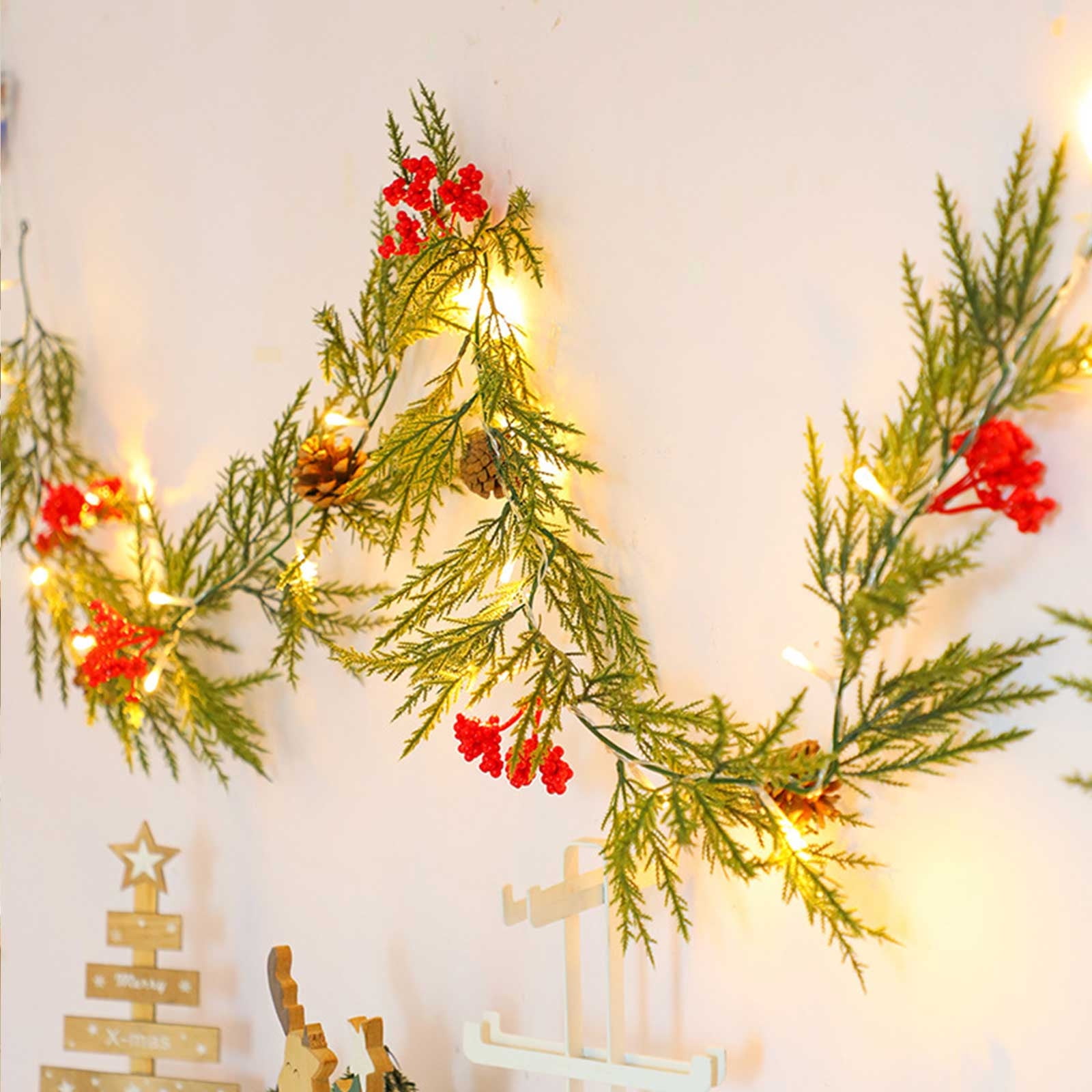 5.9ft Artificial Christmas Garland With Lights, Battery Operated ...