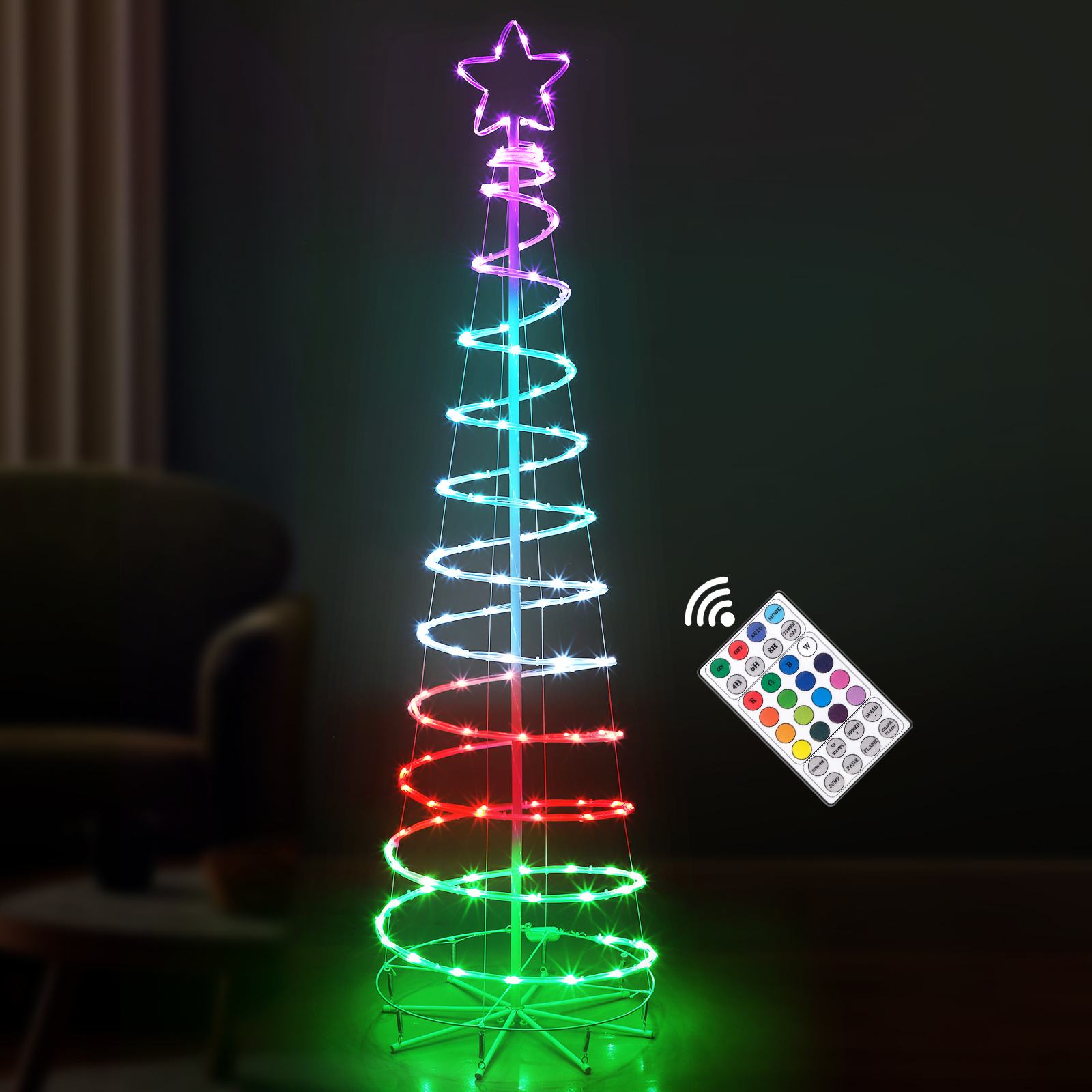 5.9ft Spiral LED Christmas Tree with Remote & 16 Color Modes – Outdoor ...