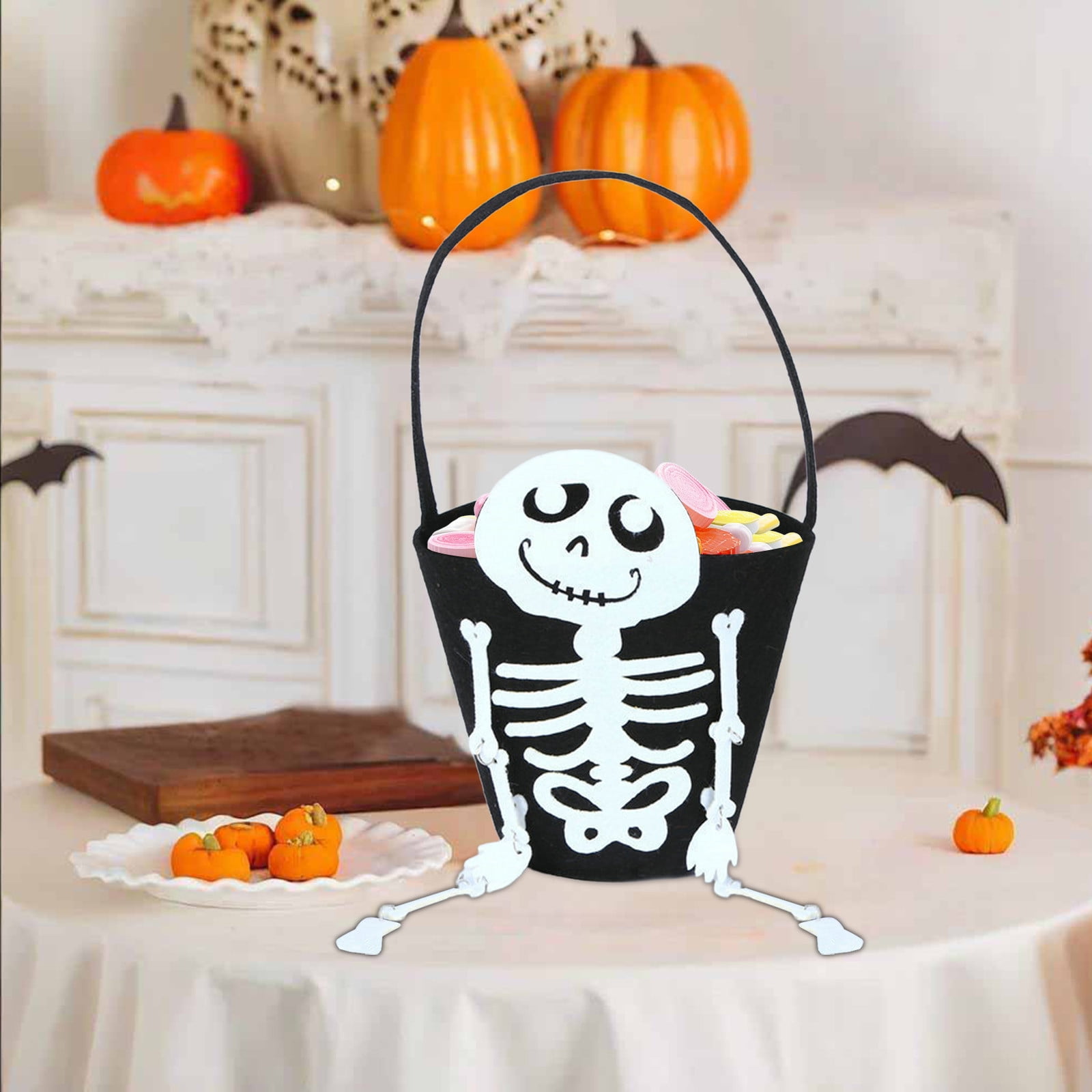 5.9in Mini Halloween Trick or Treat Bags Bucket Cute Pumpkin Skeleton ...
