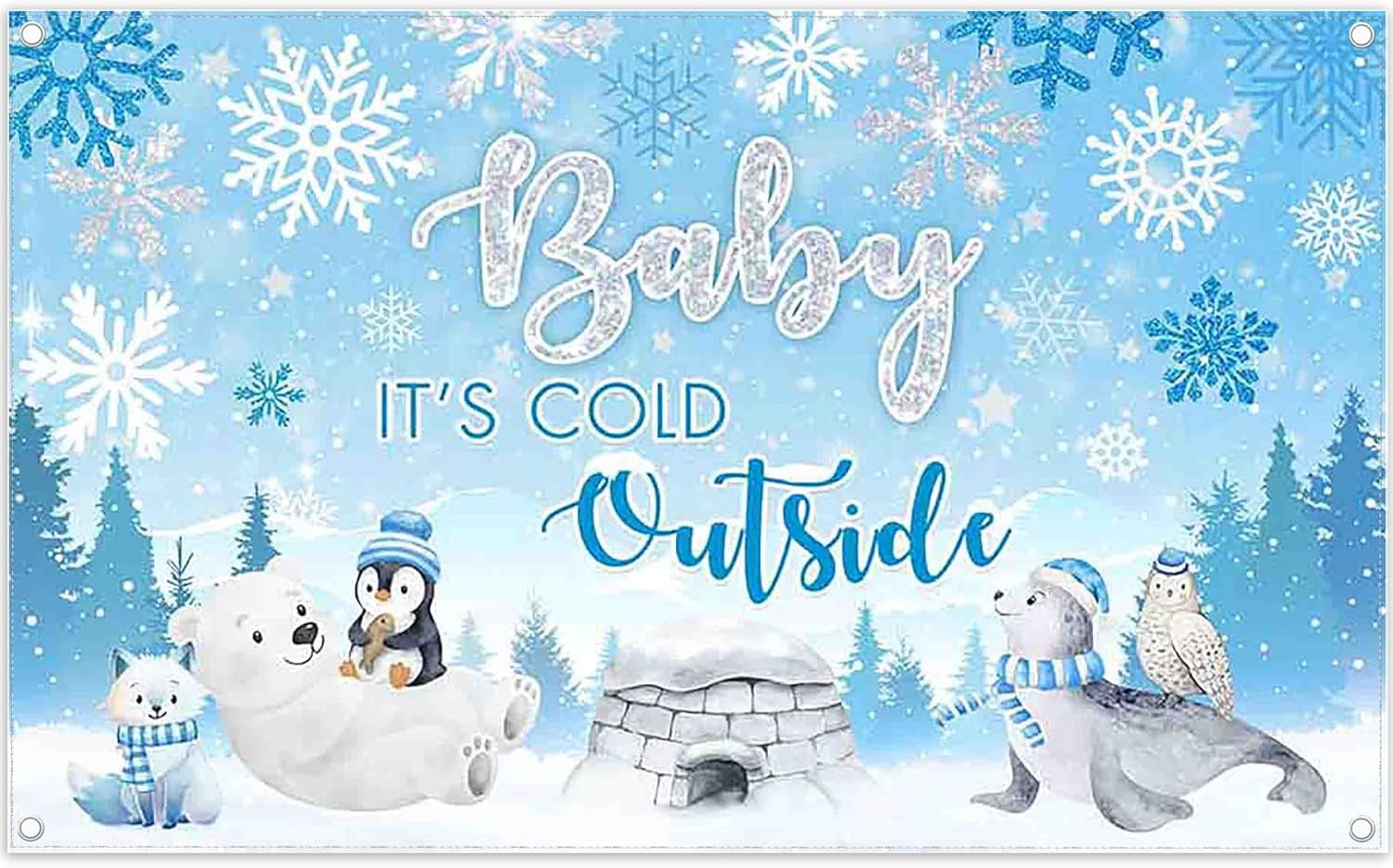 5.9x3.6FT Baby It's Cold Outside Backdrop Blue Winter Forest Animals ...
