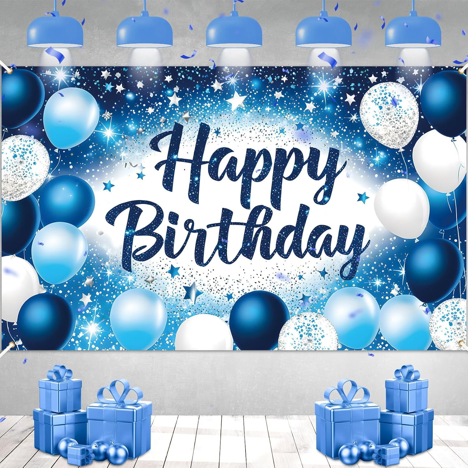 5.9x3.6FT Blue Birthday Decorations Large Navy Blue and White Birthday ...