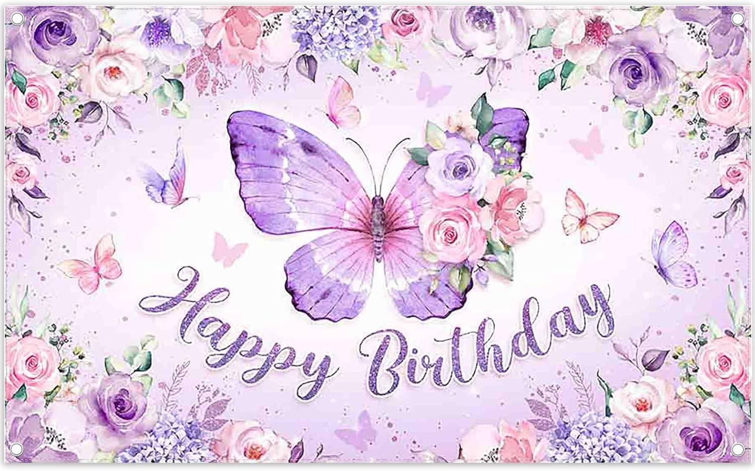 5.9x3.6FT Butterfly Birthday Backdrop Purple Pink Spring Fantasy Rose ...