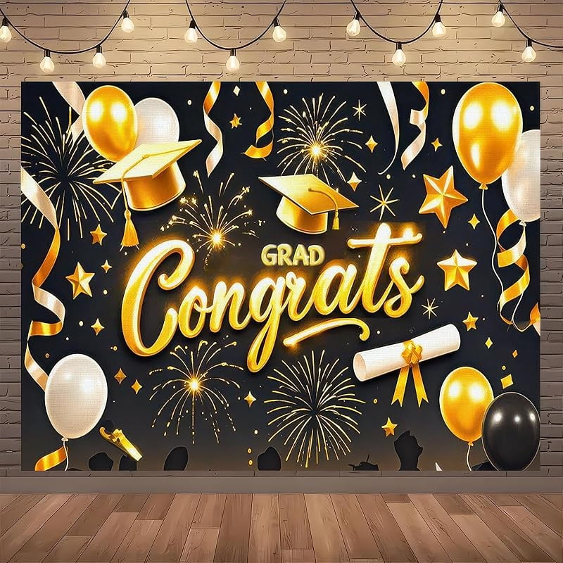 5.9x3.6FT Graduation Banner Congrats Grad Backdrop Congratulations ...
