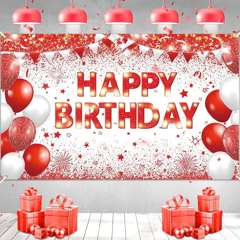 5.9x3.6FT Red Birthday Decorations Large Red and White Birthday Banner ...