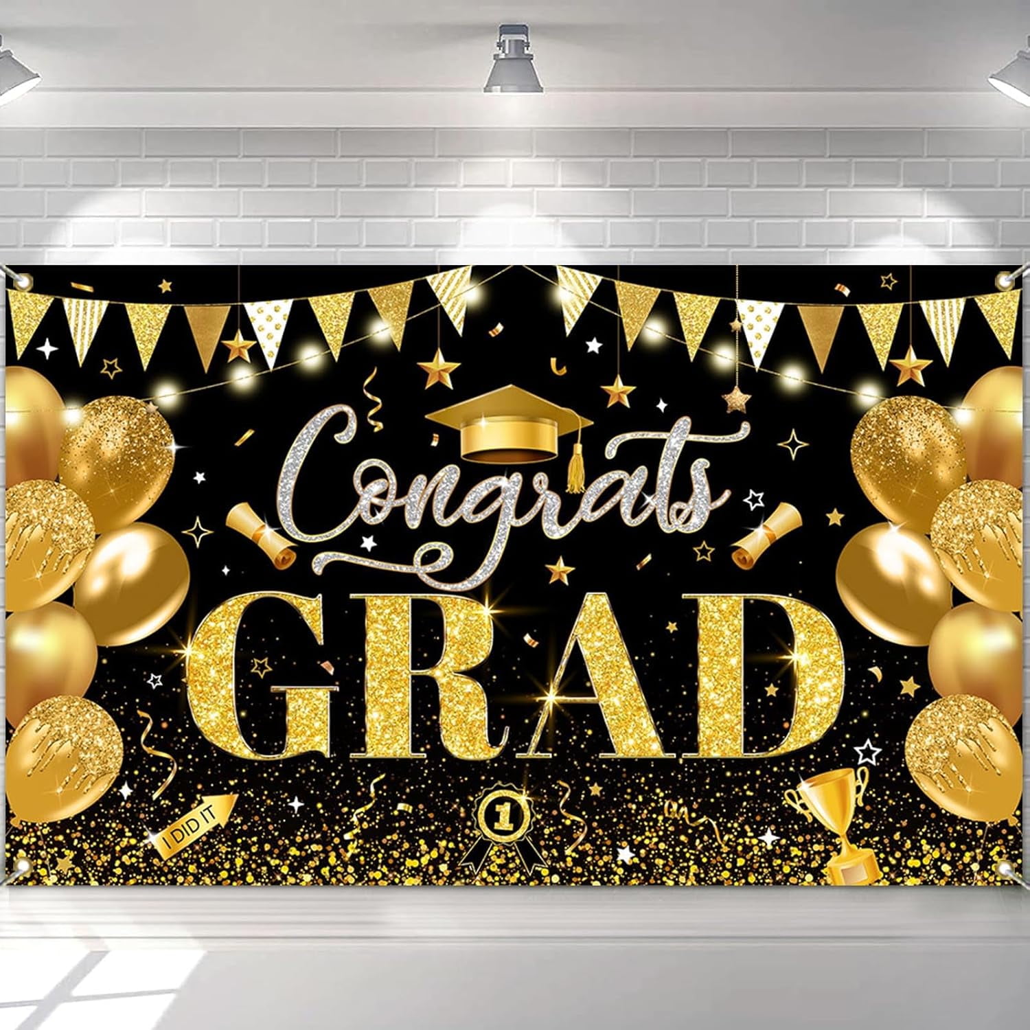 5.9x3.6Ft 2025 Graduation Backdrop Gold Black 2025 Graduate Party ...