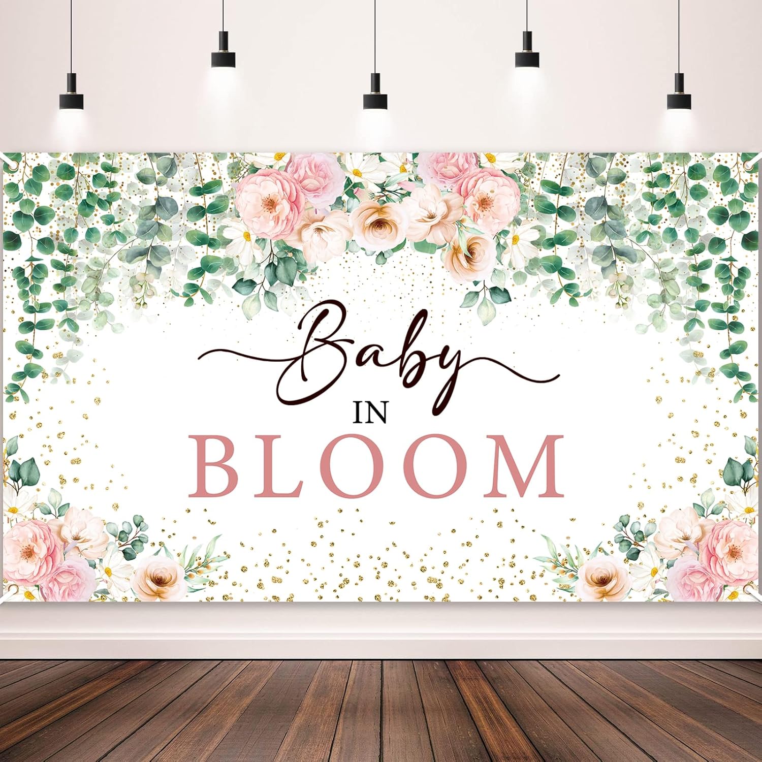 5.9x3.6Ft Baby In Bloom Backdrop Banner Sage Green Gender Reveal Flower ...