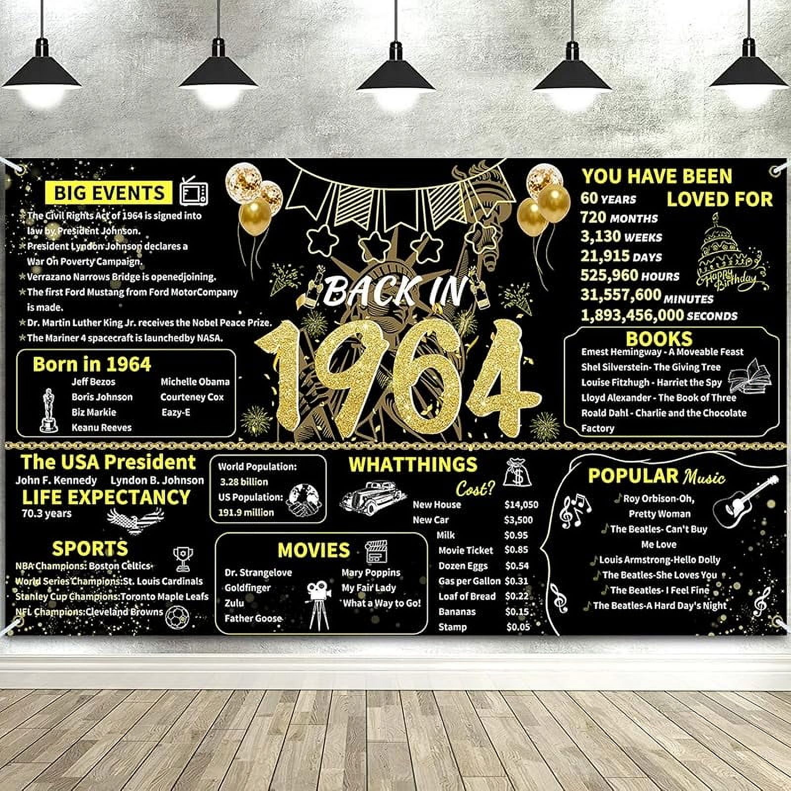 5.9x3.6Ft Black Gold 60th Birthday Party Banner, 60th Birthday ...