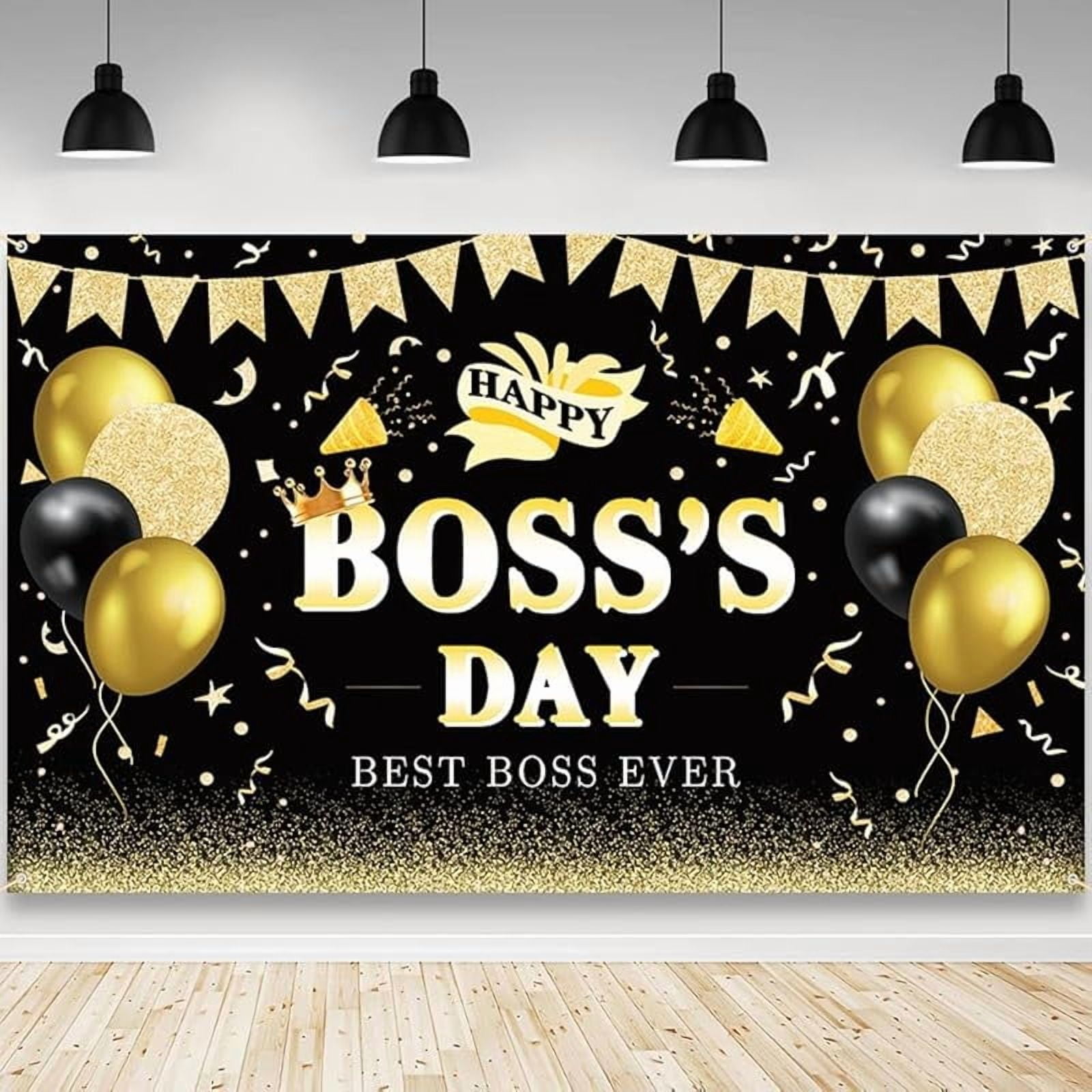 5.9x3.6Ft Boss's Day Backdrop Happy Boss's Day Photography Background Black Gold Best Boss Ever ...