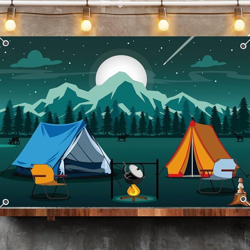 5.9x3.6Ft Camping Backdrop Scenery Outdoor Camp Decorations Banner for ...