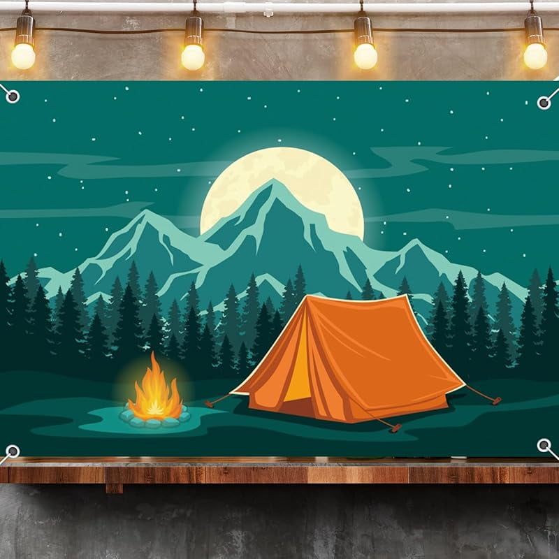 5.9x3.6Ft Camping Party Decorations Camping Backdrop Camp Gathering ...