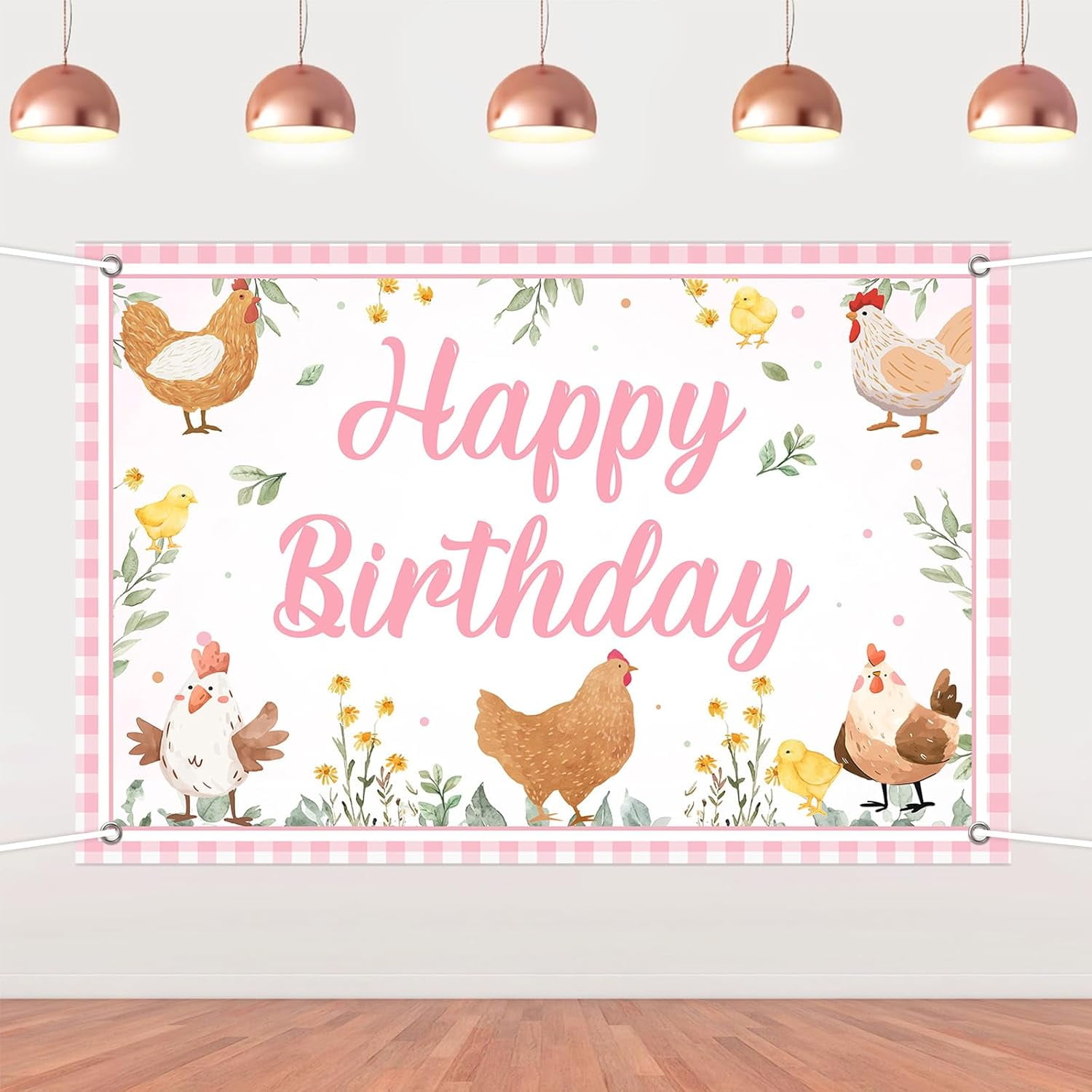 5.9x3.6Ft Chicken Happy Birthday Backdrop for Girls Pink Chick Theme ...