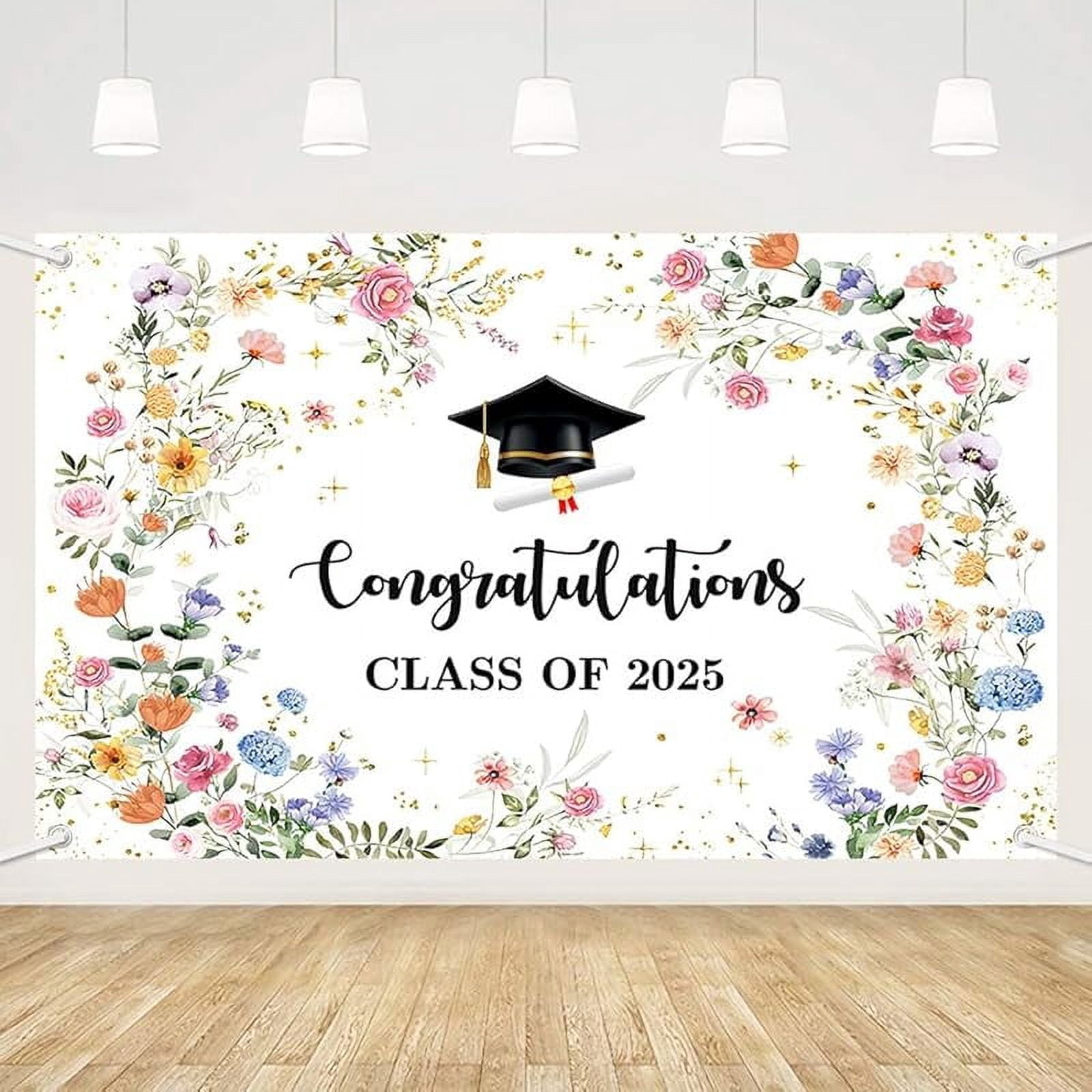 5.9x3.6Ft Congratulation 2025 Backdrop Floral Congrats 2025 Graduation ...