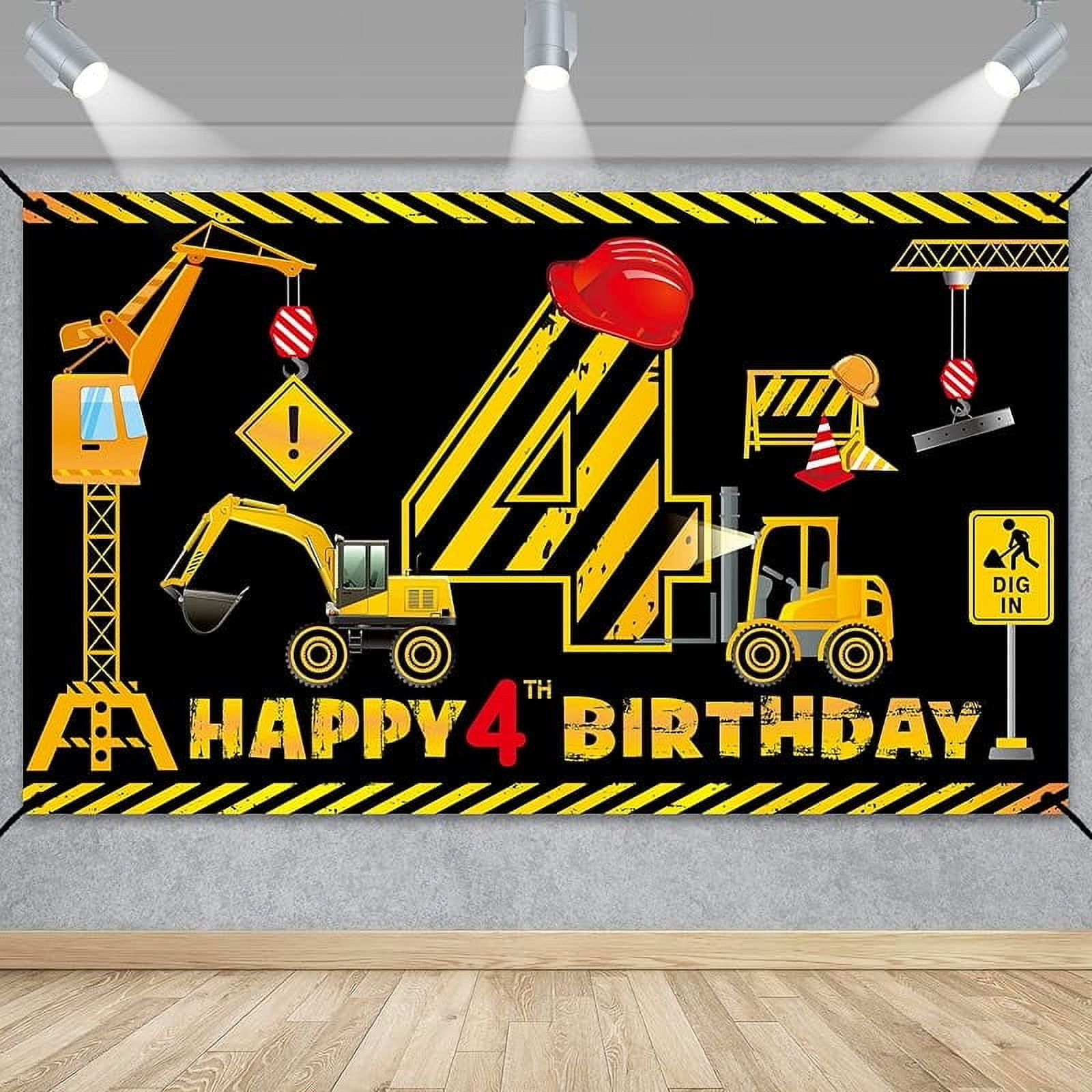 5.9x3.6Ft Construction 4th Birthday Banner Decorations for Boys Kids ...