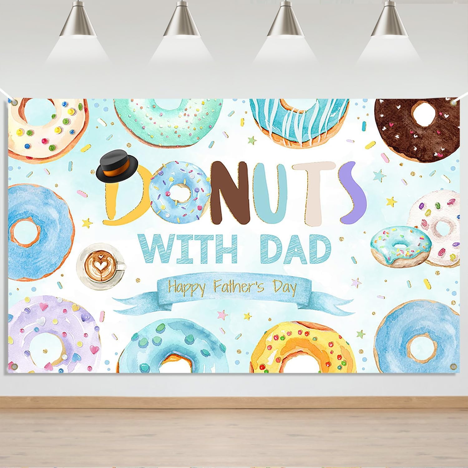 5.9x3.6Ft Donuts with Dad Backdrop Banner Happy Fathers Day Sprinkle ...