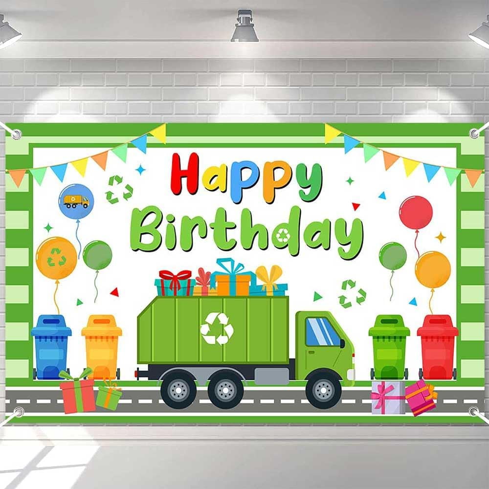 5.9x3.6Ft Garbage Truck Birthday Backdrop Green Trash Truck Photography ...