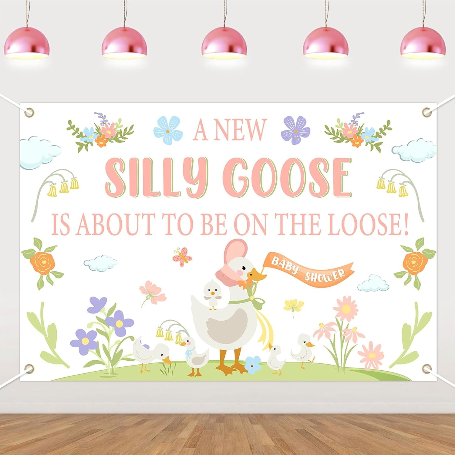 5.9x3.6Ft Goose Baby Shower Decorations Banner Pink A New Silly Goose ...