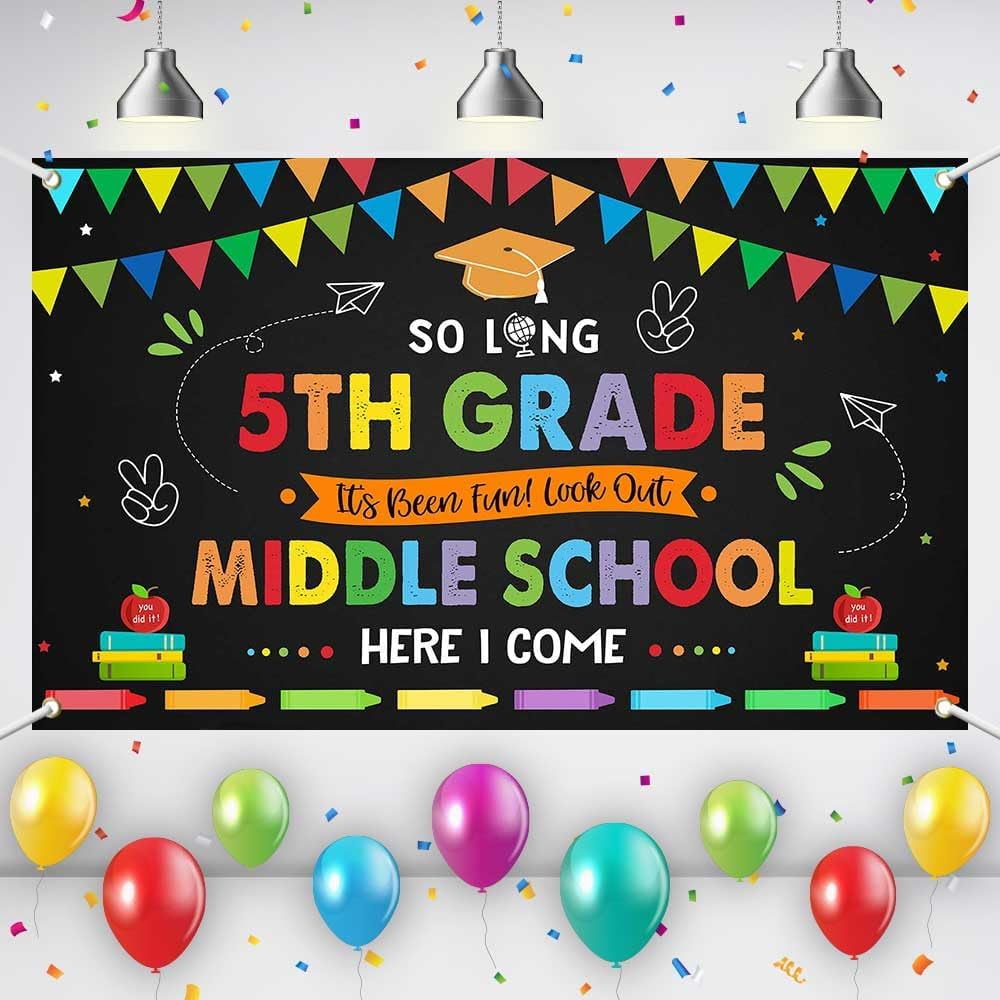 5.9x3.6Ft Graduation Banner for 5th Grade, Colorful Party Decorations ...