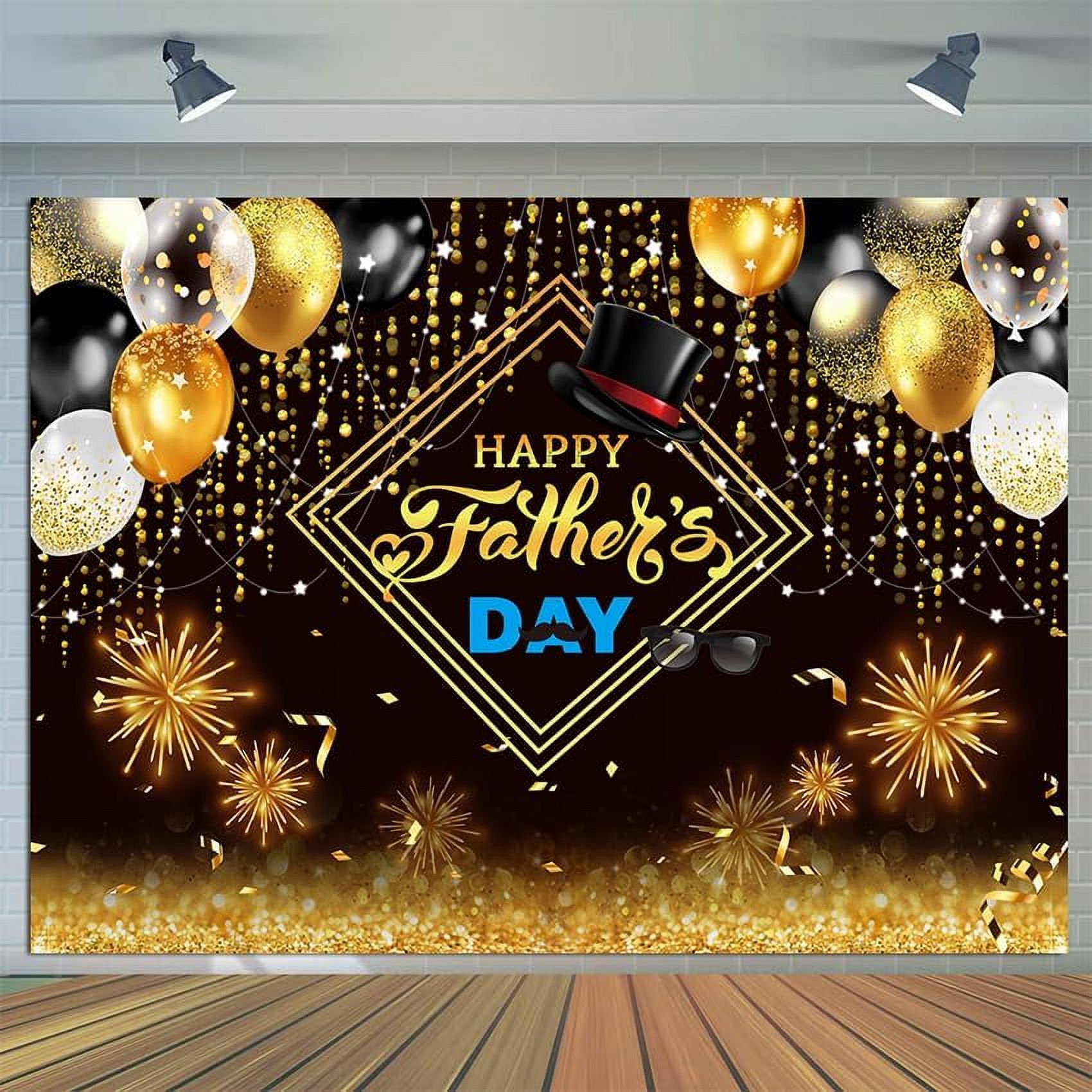 5.9x3.6Ft Happy Father's Day Backdrop Gold and Black Balloons Thanks ...
