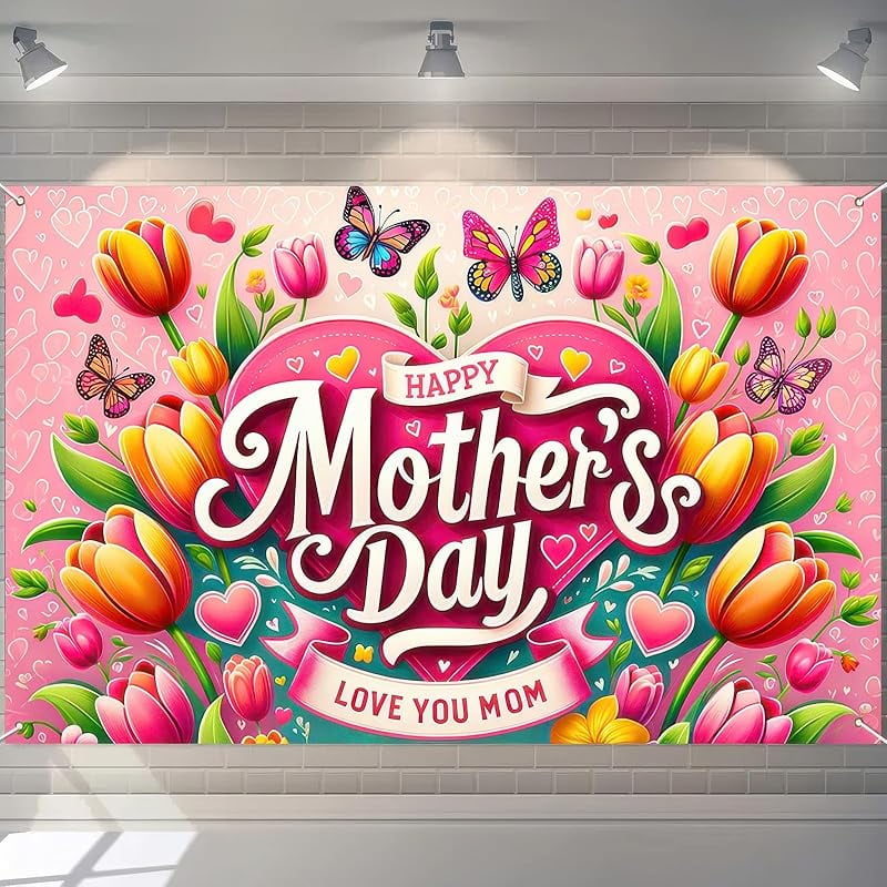 5.9x3.6Ft Happy Mothers Day Banner Mothers Day Backdrop Decorations ...