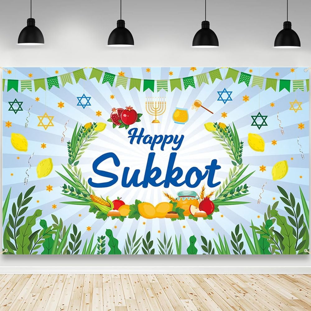 5.9x3.6Ft Happy Sukkot Backdrop Green Photography Background Blue Sukko ...