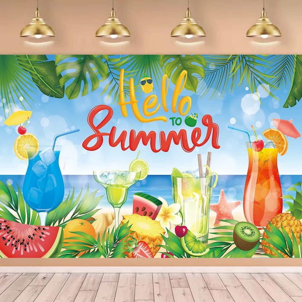 5.9x3.6Ft Hello Summer Beach Party Backdrop Tropical Seaside Island ...