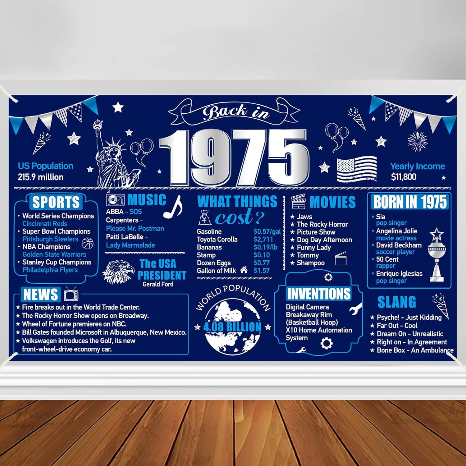 5.9x3.6Ft Large Blue Silver 50th Birthday Banner Decoration for Boys ...