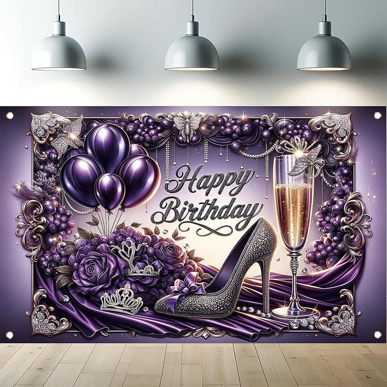 5.9x3.6Ft Luxury High Heel Birthday Party Backdrop Purple Glamorous ...