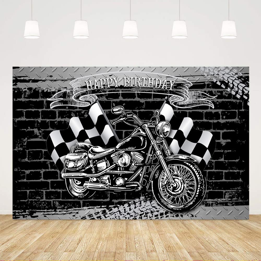 5.9x3.6Ft Motorcycle Birthday Party Backdrop for Photography Cool Black ...