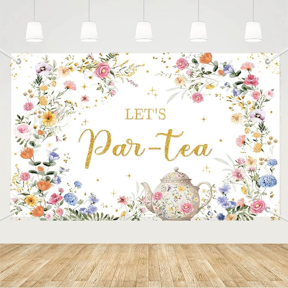 5.9x3.6Ft Let's Par-Tea Birthday Backdrop Tea Party for Girls Women ...