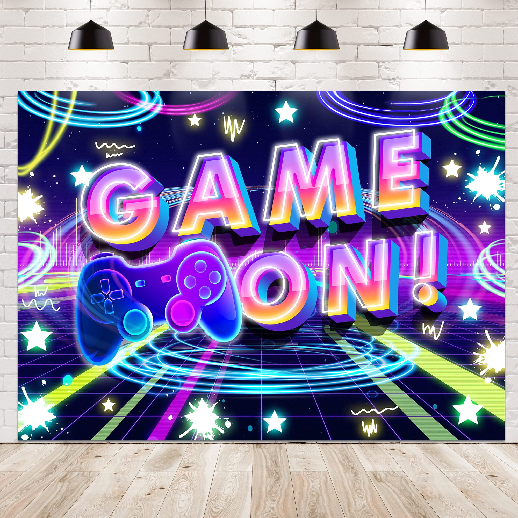5.9x3.6Ft Party Supplies Game On Backdrop Photography Glow Gamer Gaming ...