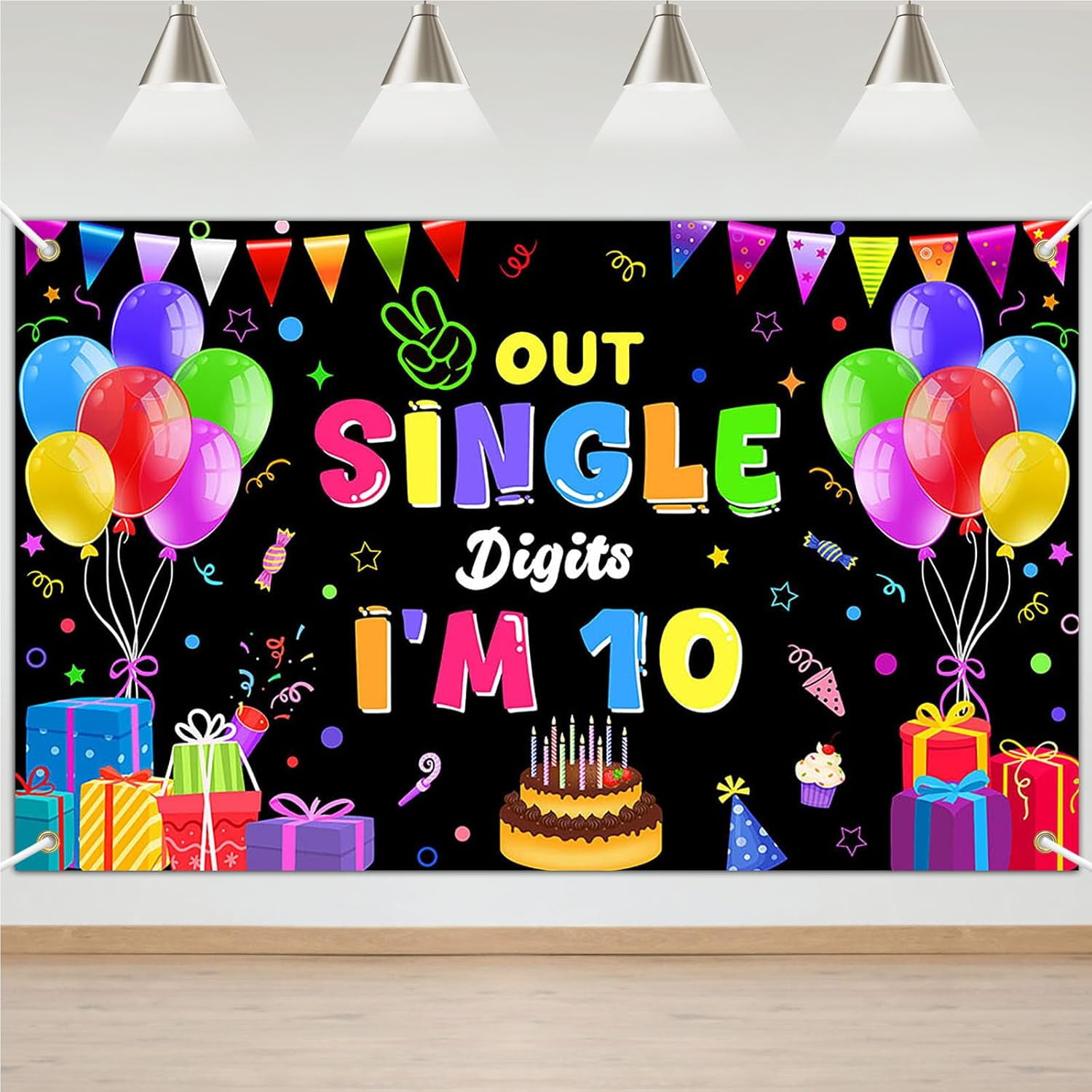5.9x3.6Ft Peace Out Single Digits Birthday Banner Happy 10th Birthday ...