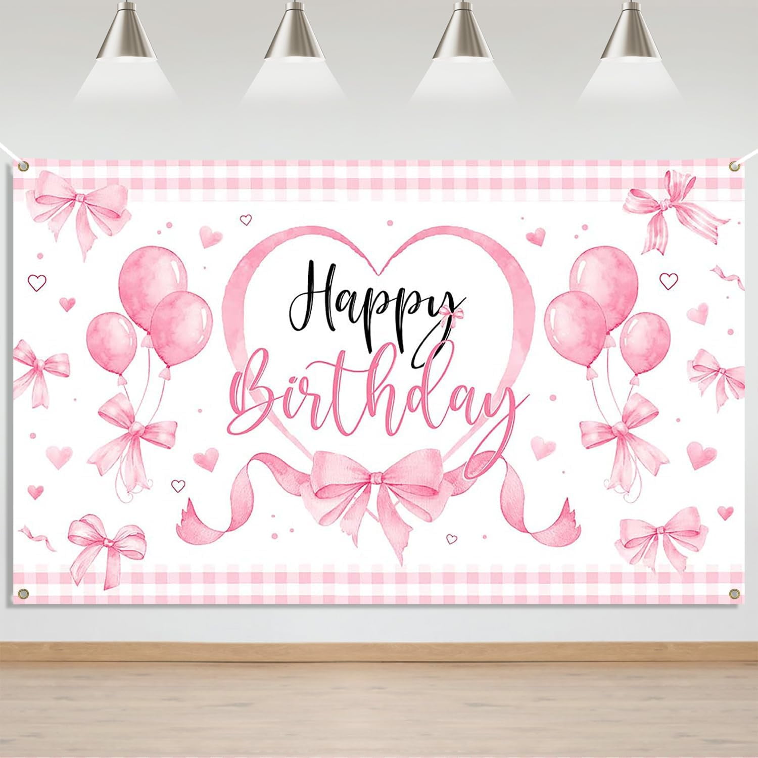5.9x3.6Ft Pink Bow Happy Birthday Banner Backdrop for Coquette Birthday ...