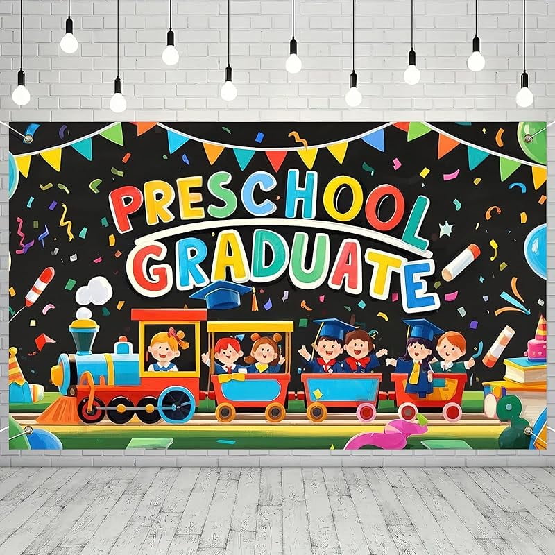 5.9x3.6Ft Preschool Graduation Banner Outdoor Backdrop Graduation ...