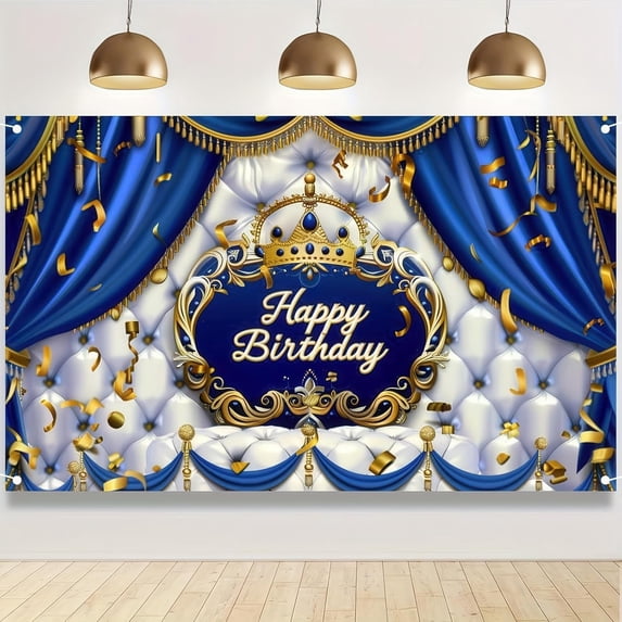 5.9x3.6Ft Prince Birthday Backdrop Royal Blue Gold Happy Birthday ...