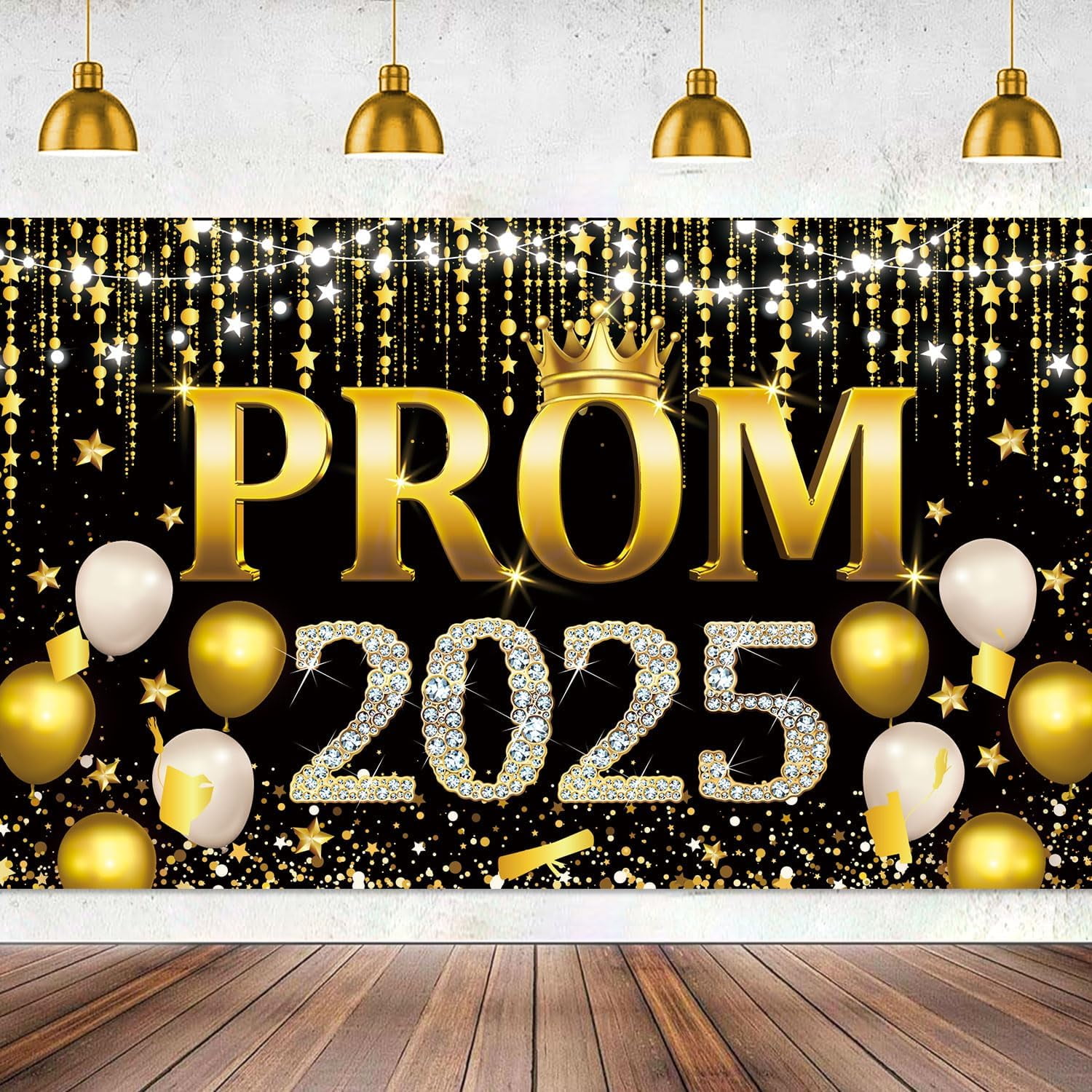 5.9x3.6Ft Prom Banner 2025, Prom Decorations for Party 2025, Black Gold ...