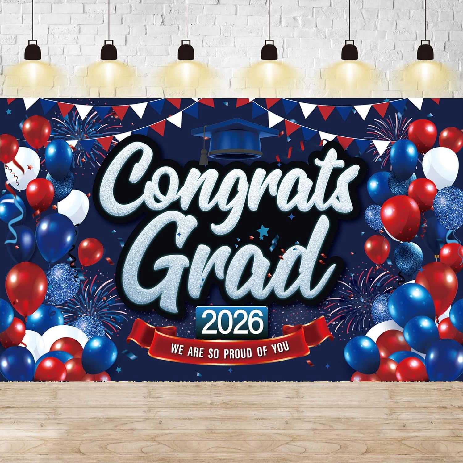 5.9x3.6Ft Red and Blue Graduation Backdrop Congrats Grad 2026 ...