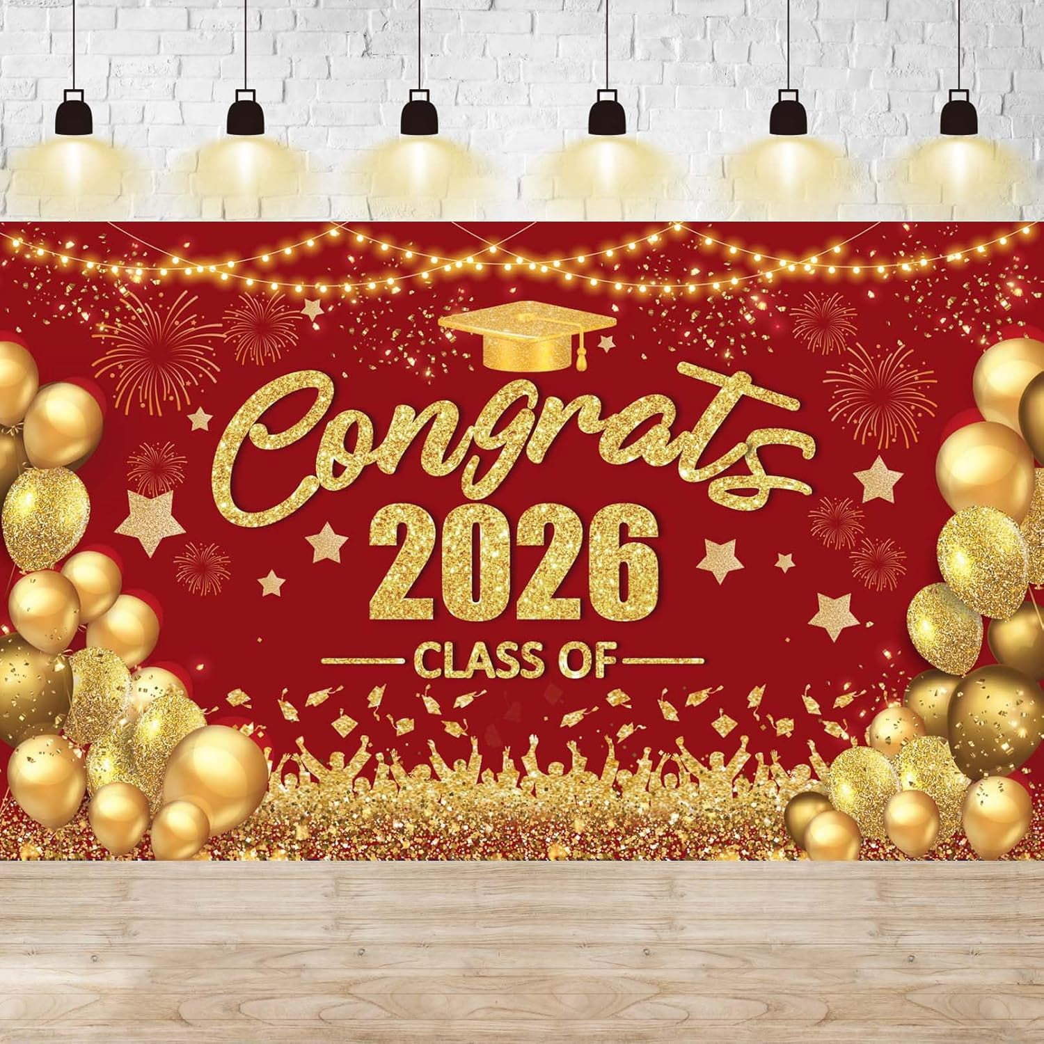 5.9x3.6Ft Red and Gold Graduation Backdrop Congrats Class of 2026 ...