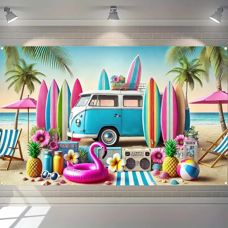 5.9x3.6Ft Summer Hawaiian Backdrop Banner Summer Beach Themed ...