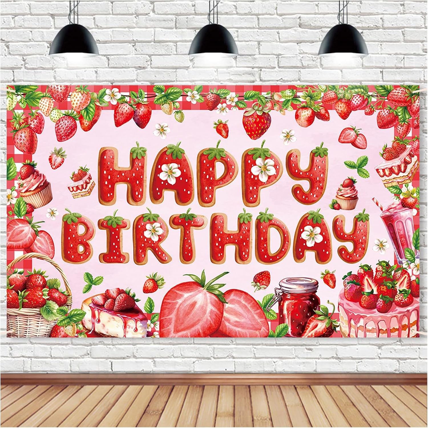 5.9x3.6Ft Summer Theme Strawberry Birthday Banner Fruit Happy Birthday ...