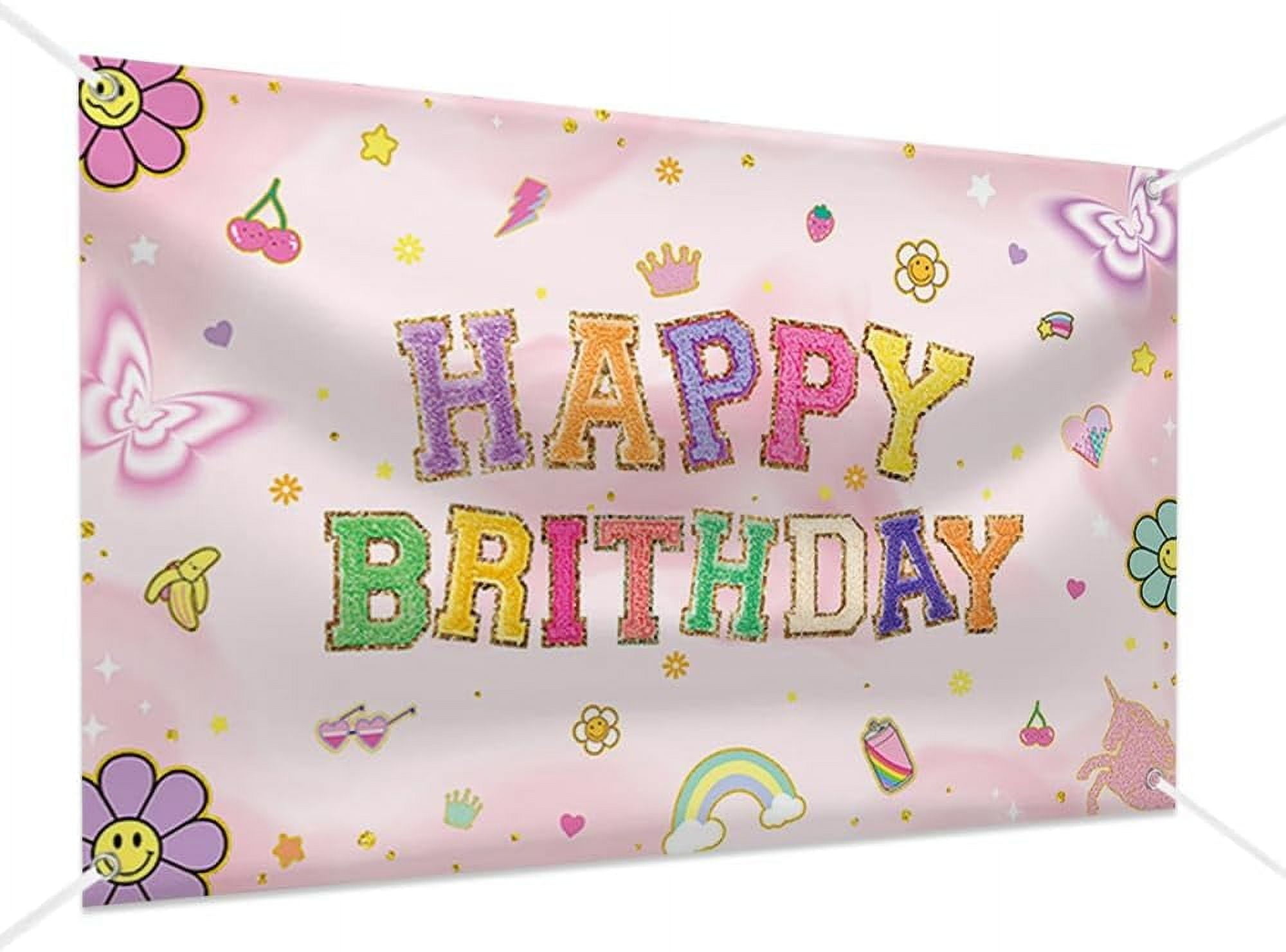 5.9x3.6Ft Sweet Girls Preppy Happy Birthday Backdrop Patch Birthday ...