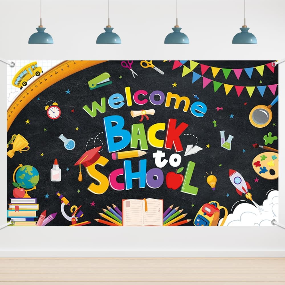 5.9x3.6Ft Welcome Back to School Backdrop First Day of School Hanging ...
