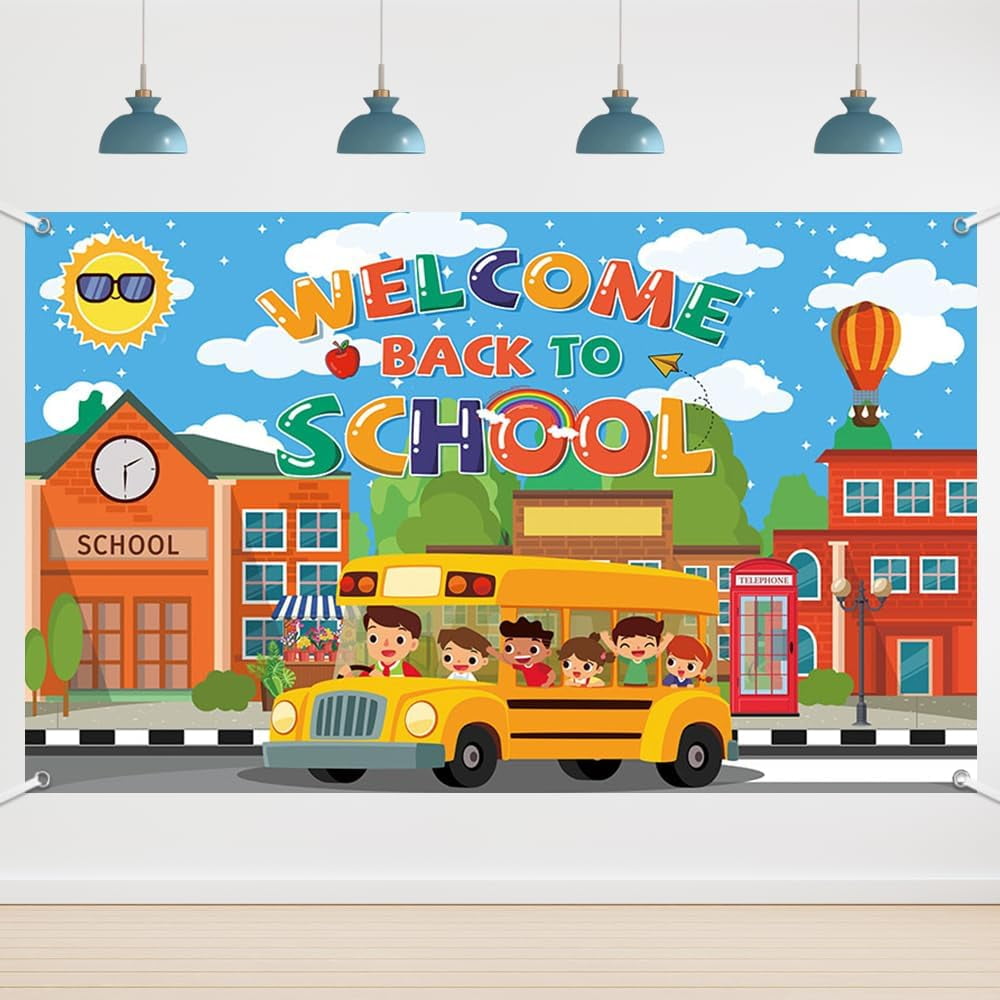 5.9x3.6Ft Welcome Back to School Banner Decorations School Bus Welcome ...