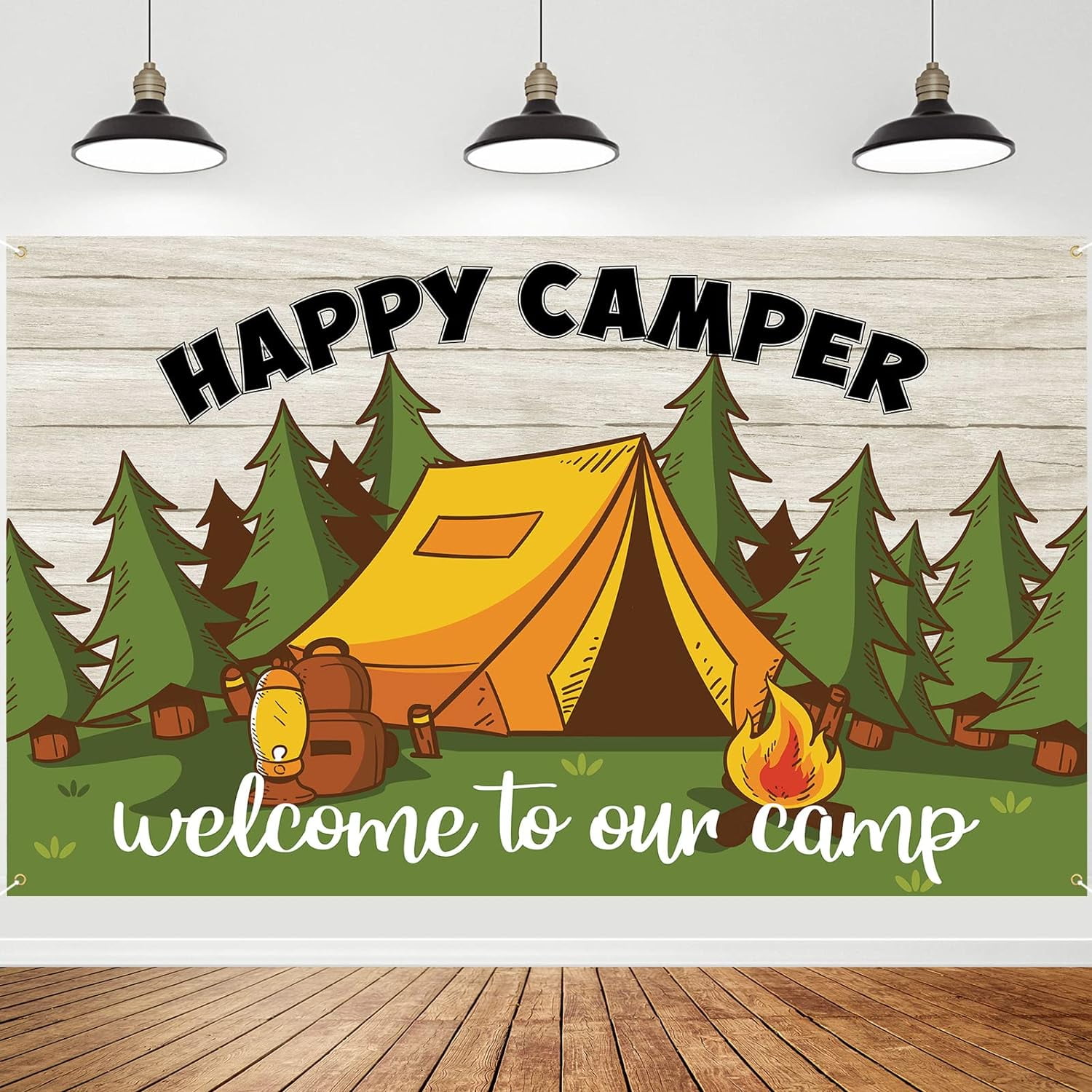 5.9x3.6ft Pretty Backdrop Camping Themed Party Decorations Happy Camper ...