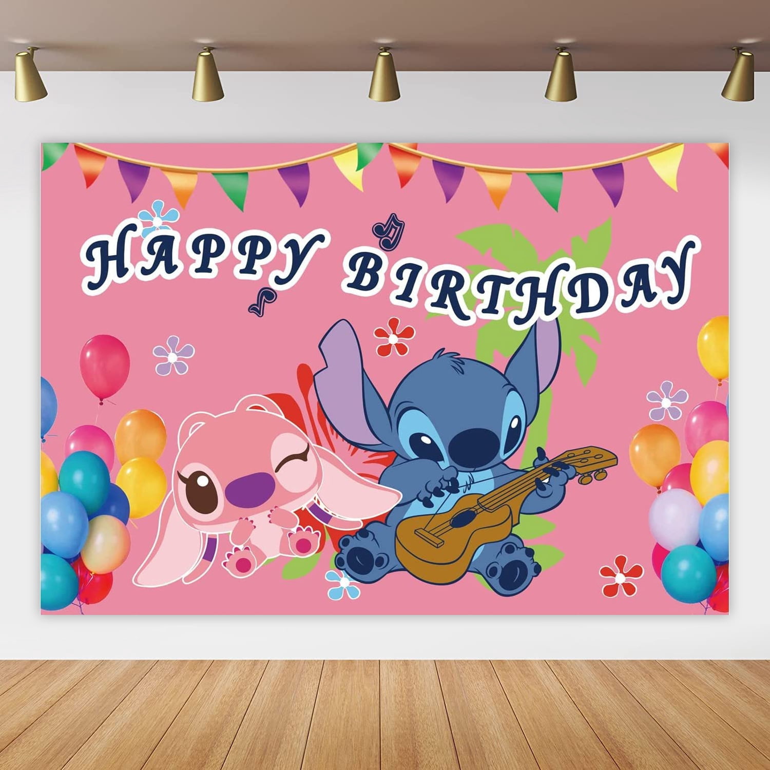 5.9x3.6ft Stittch Birthday Anime Theme Backdrops Banner Birthday Party ...