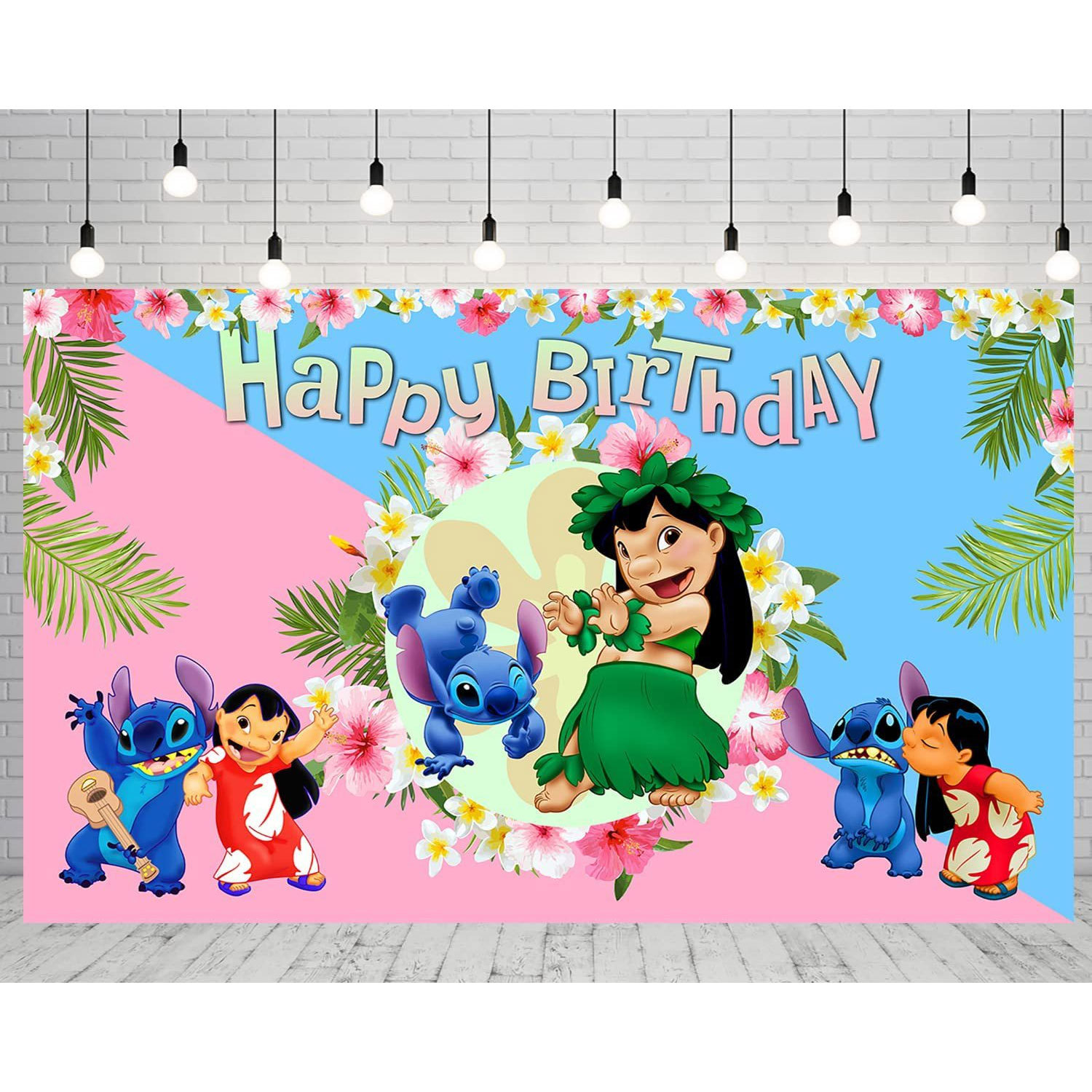 5.9x3.6ft Stittch Birthday Anime Theme Backdrops Banner Birthday Party ...