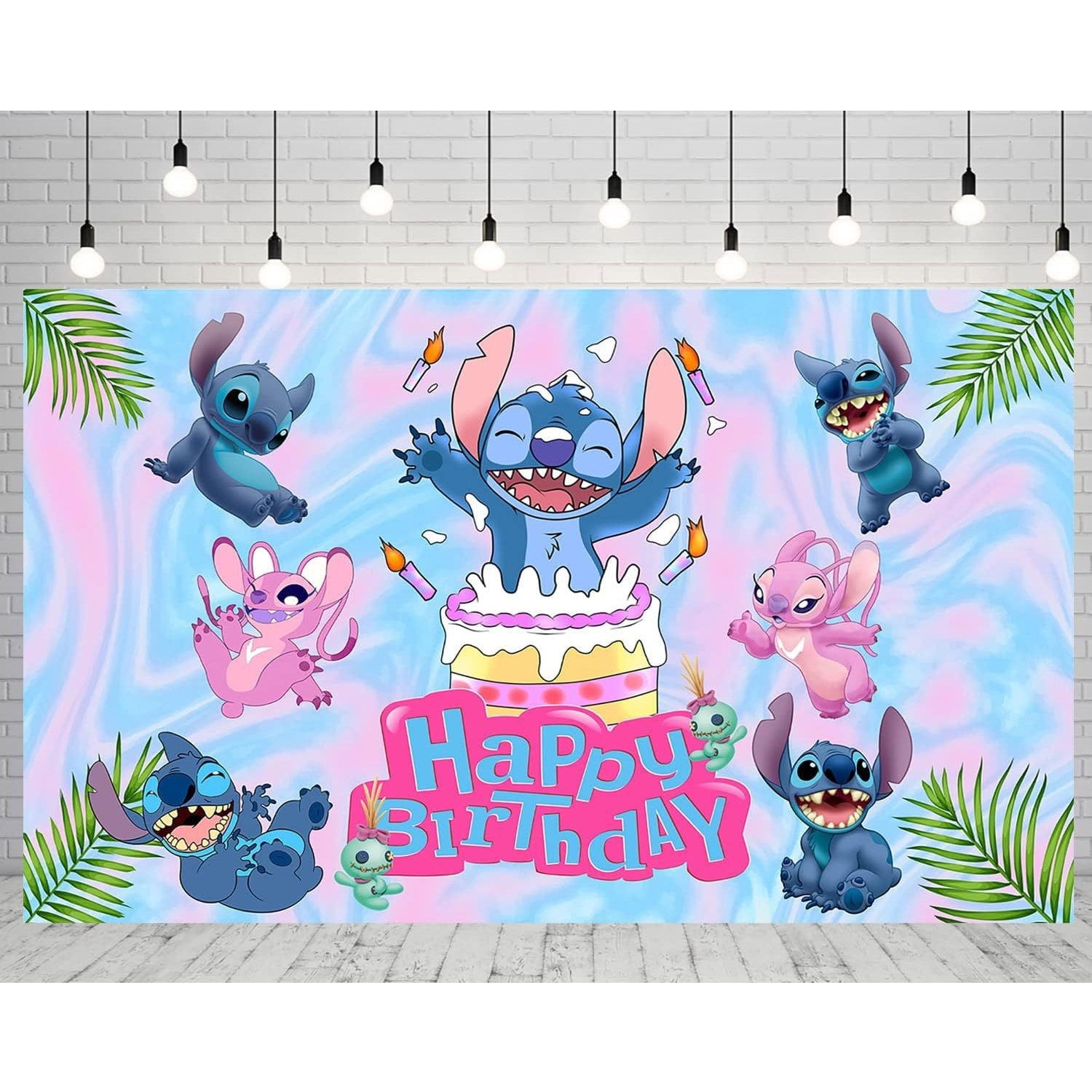 5.9x3.6ft Stittch Birthday Anime Theme Backdrops Banner Birthday Party ...
