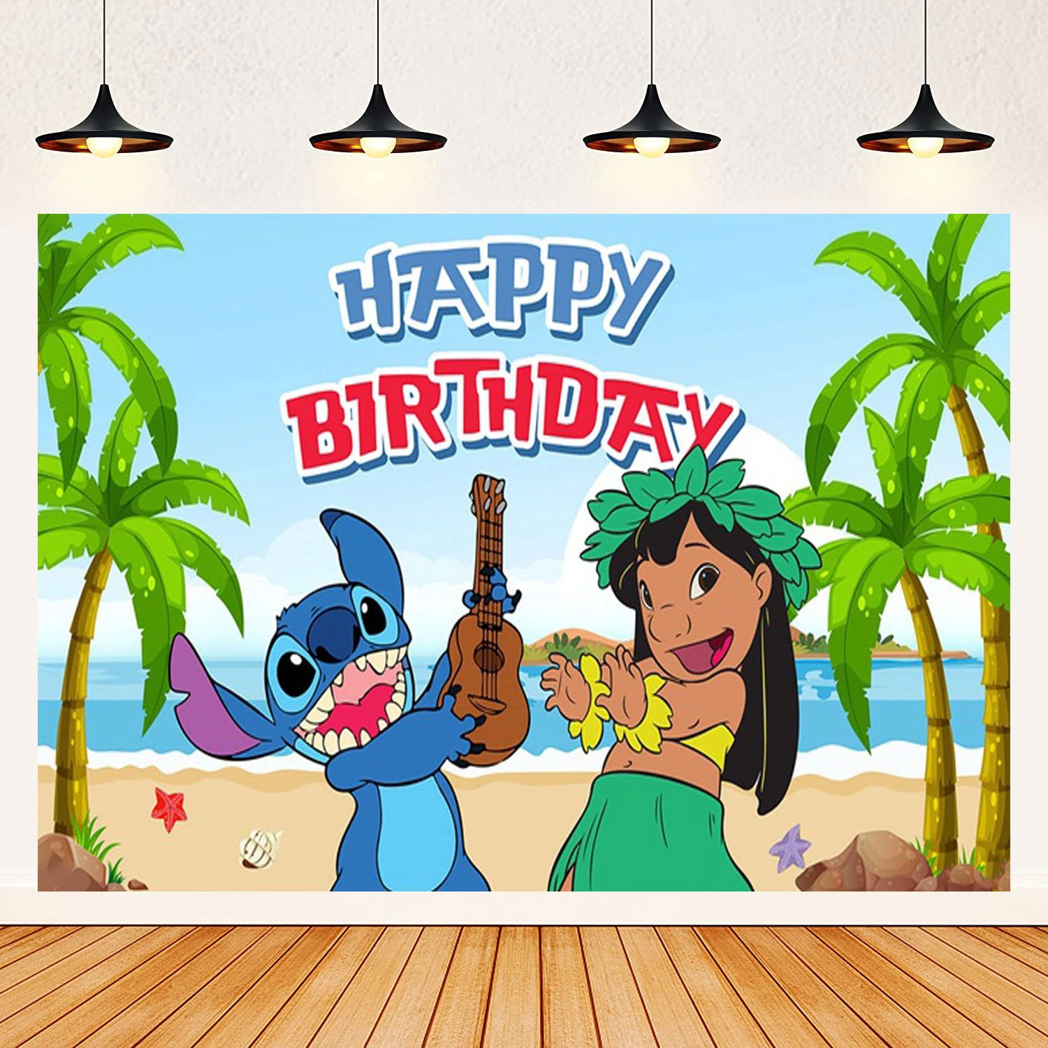 5.9x3.6ft Stittch Birthday Anime Theme Backdrops Banner Birthday Party ...