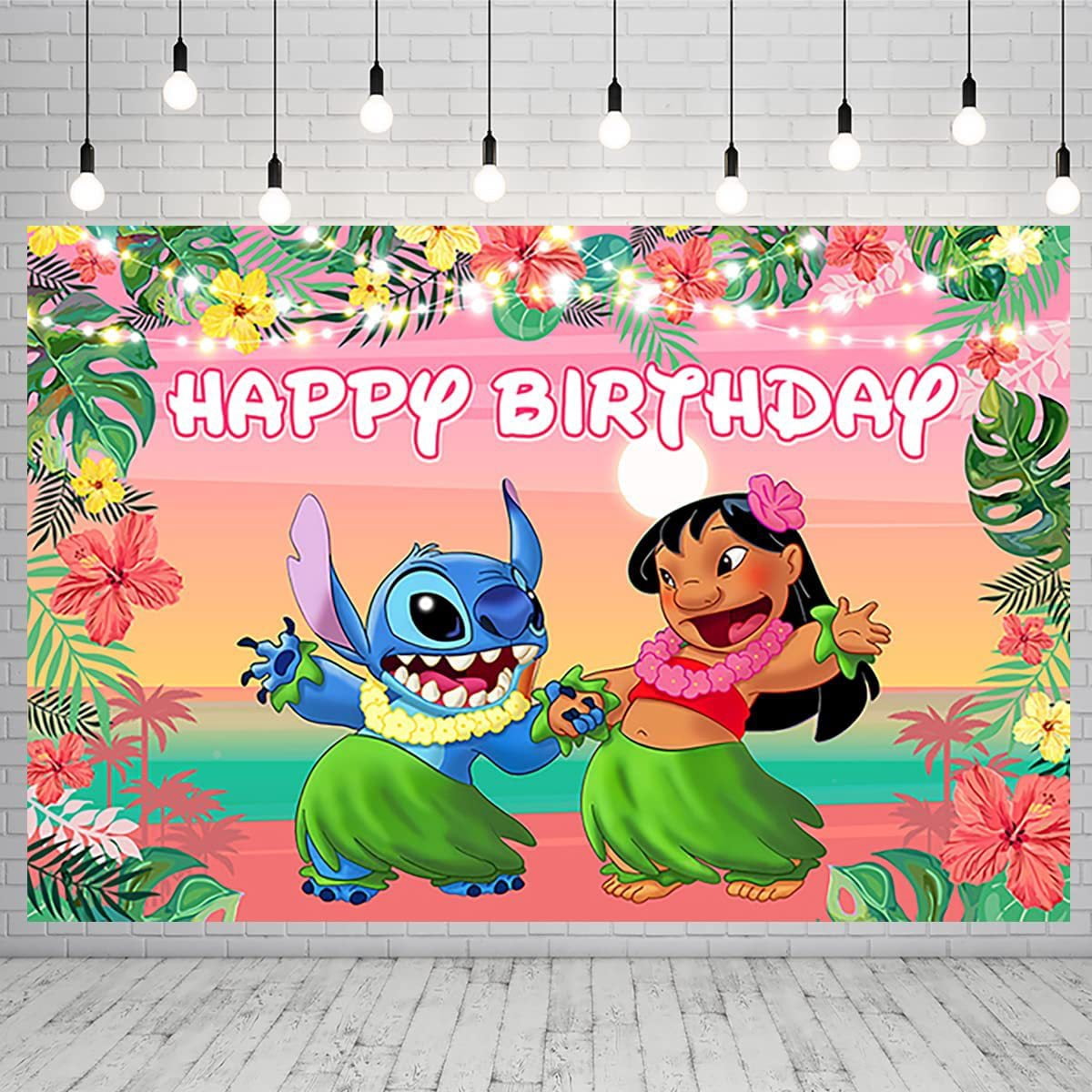 5.9x3.6ft Stittch Birthday Anime Theme Backdrops Banner Birthday Party ...