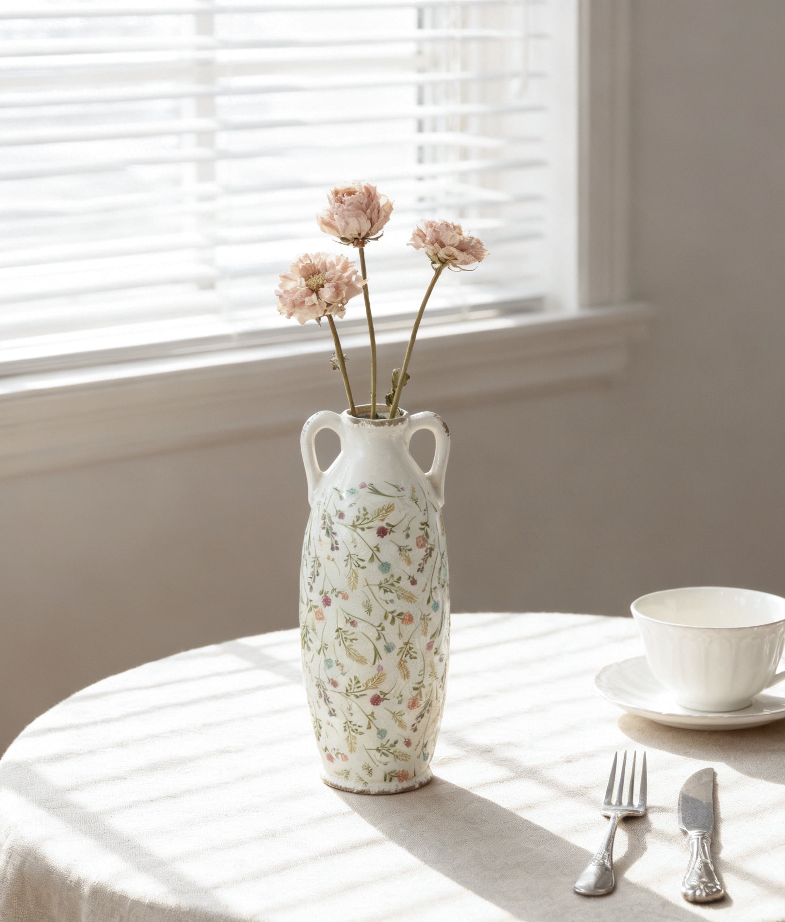 5.9x5.9x15.6" Decorative Ceramic Amphora Vase with Multi-Colored Floral ...